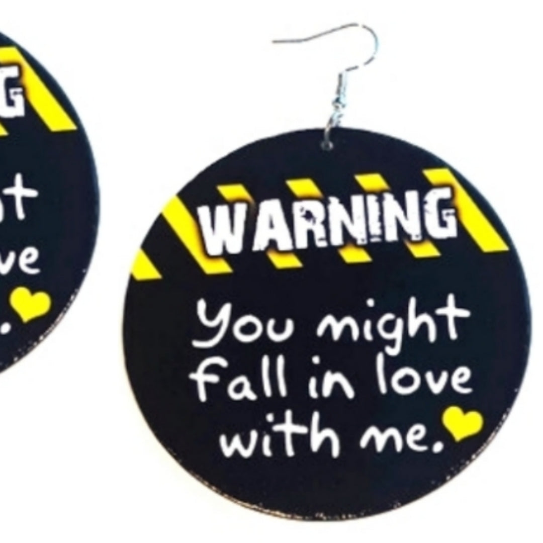 WARNING You Might Fall In Love With Me Large Statement Dangle Wood Ear ...